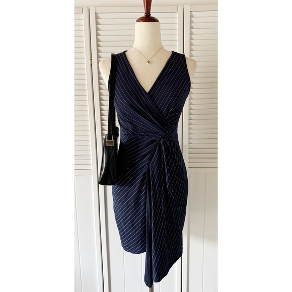 Matty M | Dresses | Matty M Striped Navy Blue Crossed Cinched Dress Nwt ...